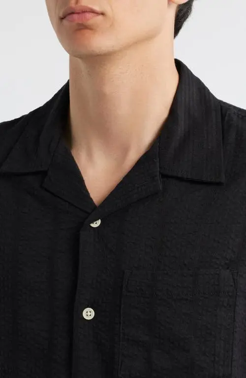 CORRIDOR Stripe Seersucker Camp Shirt - Black