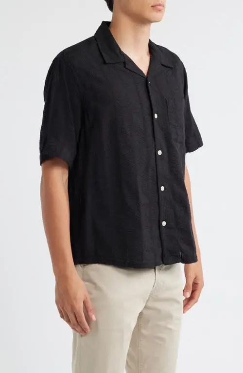 CORRIDOR Stripe Seersucker Camp Shirt - Black