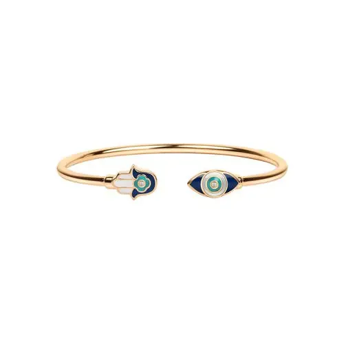 KARMA AND LUCK Enamel Hamsa Evil Eye Cuff - Gold/navy/white