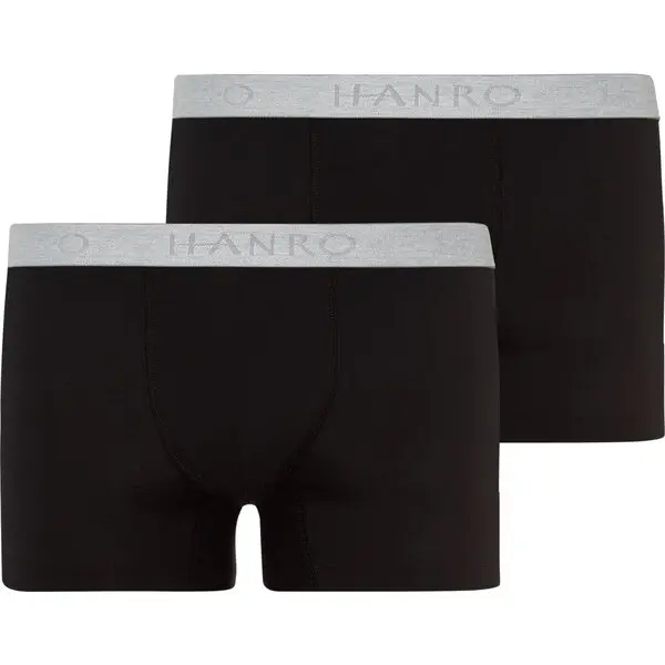 Hanro Cotton Essentials 2-pack Cotton Boxer Briefs - Black