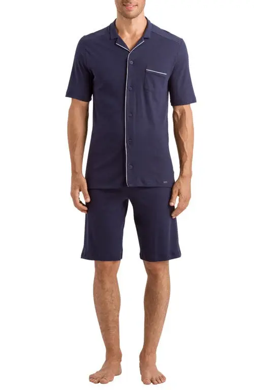 Hanro Night And Day Button Front Cotton Pajama Set - Black Iris