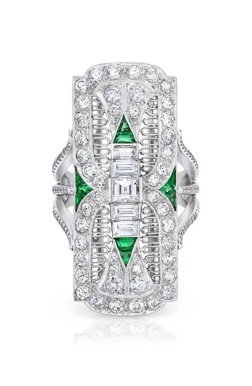 MINDI MOND Filigree Diamond & Emerald Dinner Ring