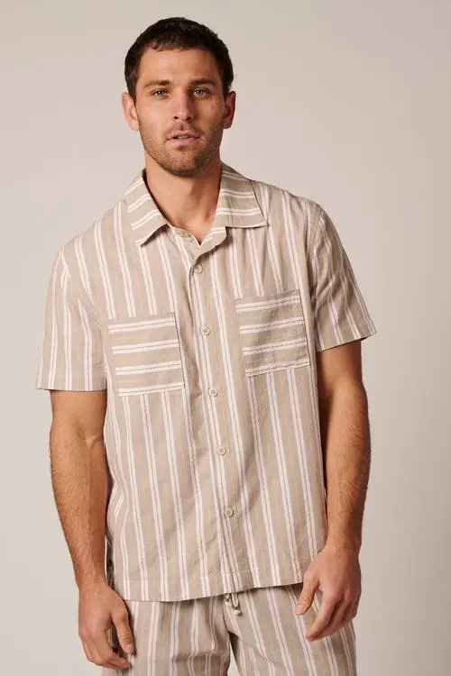 LEISURE LAB Laguna Button Up - Beige Stripes