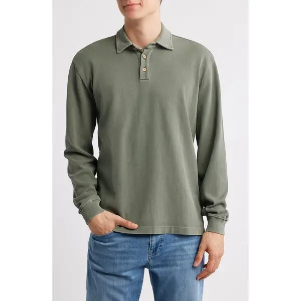 ALEX CRANE Caza Rib Organic Cotton Long Sleeve Polo - Jade