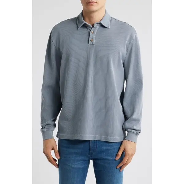 ALEX CRANE Caza Rib Organic Cotton Long Sleeve Polo - Wave