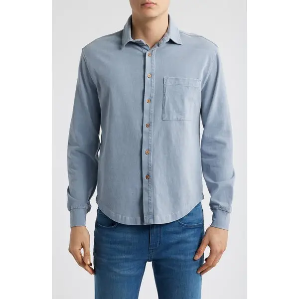 ALEX CRANE Caza Rib Organic Cotton Knit Button-up Shirt - Wave