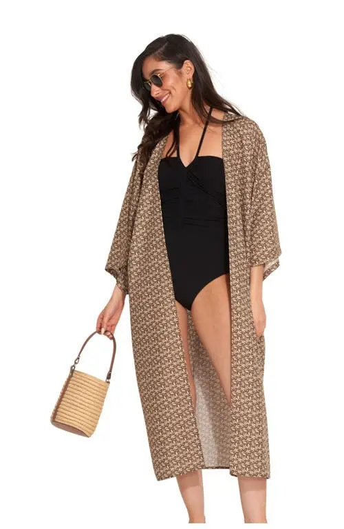 GOTTEX Mika Short Sleeves Swim Cover Up Robe - Multi/green