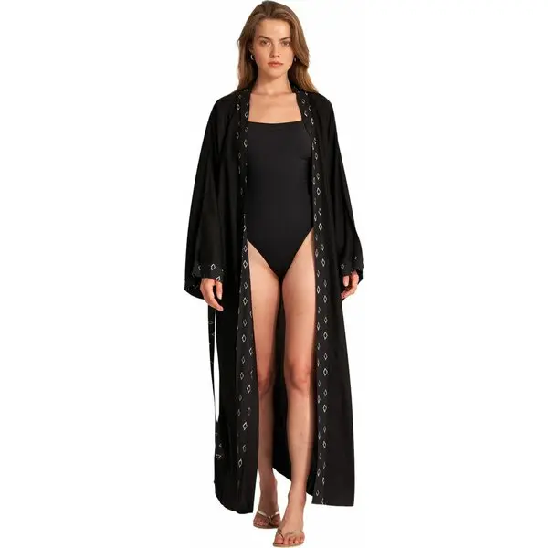 GOTTEX BEACH LIFE Diamond Midi Swim Cover Up Kimono - Black
