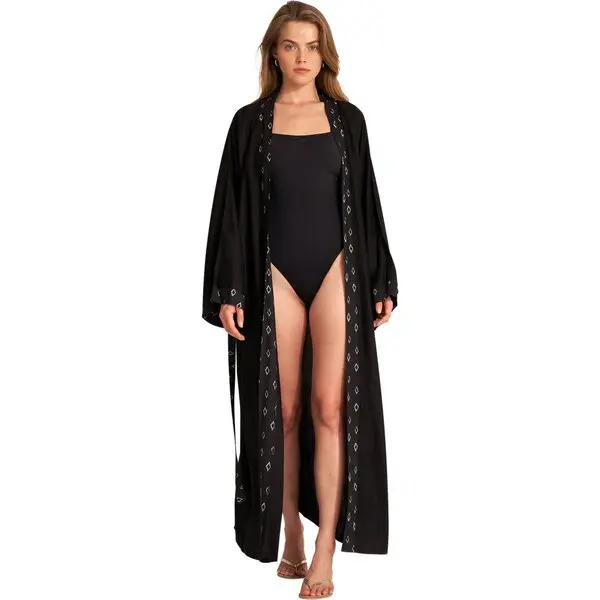 GOTTEX Diamond Midi Swim Cover Up Robe - Black
