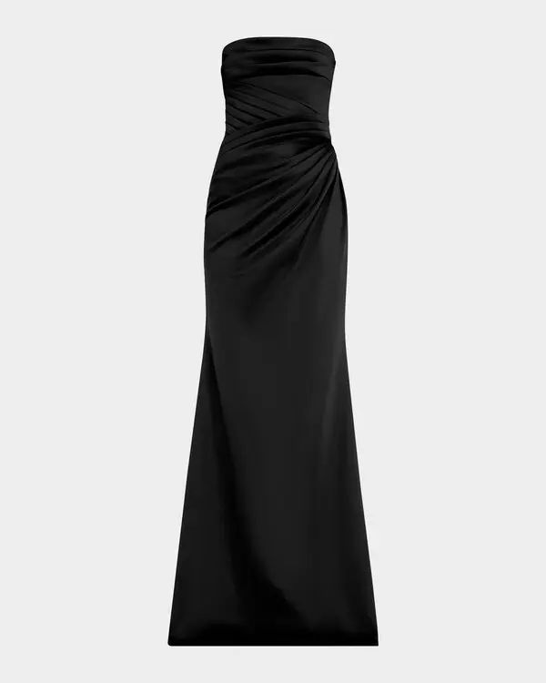 Badgley Mischka Strapless Pleated Gown - Black | Editorialist