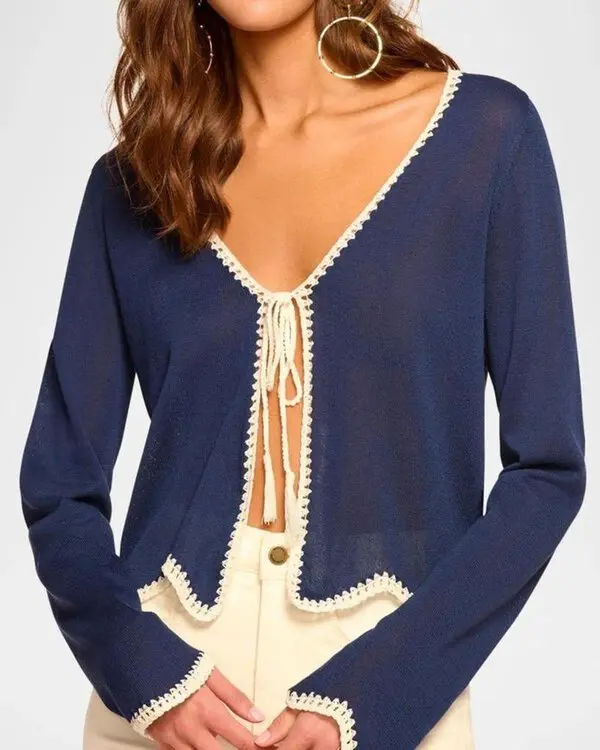 Ramy Brook Tara Crochet-trim Cardigan - Spring Navy Wave