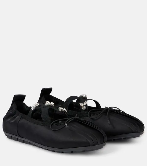 Simone Rocha Embellished Satin Ballet Flats - Black