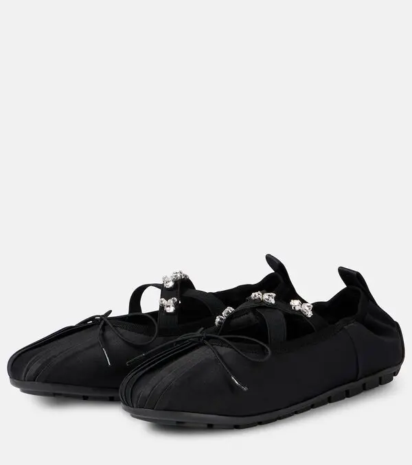 Simone Rocha Embellished Satin Ballet Flats - Black