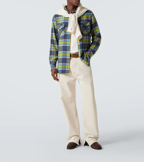 GOD'S TRUE CASHMERE Explorer Plaid Cashmere Shirt With Quartz - Blue