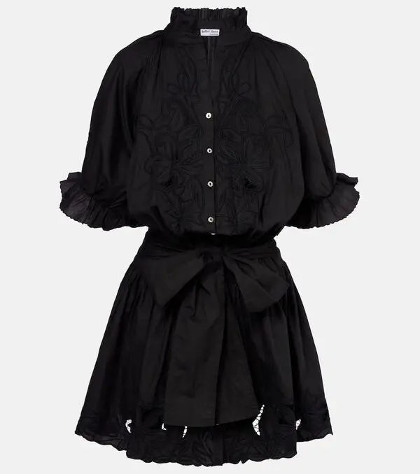 Juliet Dunn Embroidered Cotton Poplin Shirt Dress - Black - 30% Off |  Editorialist