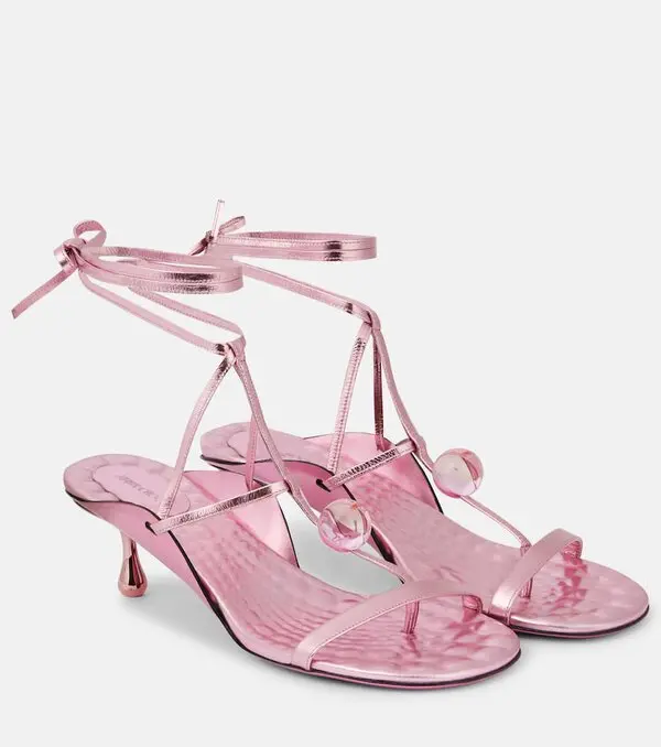 JIMMY CHOO Zyra 50 Metallic Leather Sandals - Pink