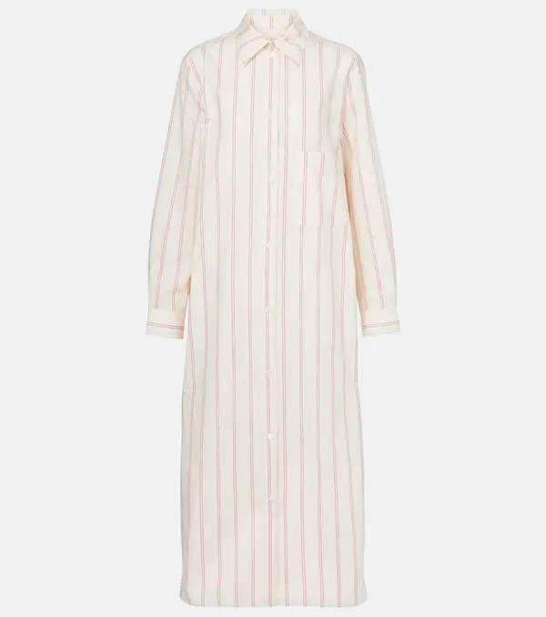 TOTEME Striped Cotton And Silk Shirt Dress - White