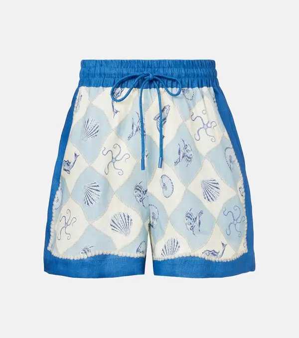 ALEMAIS Alémais Pia Printed High-rise Shorts - Blue