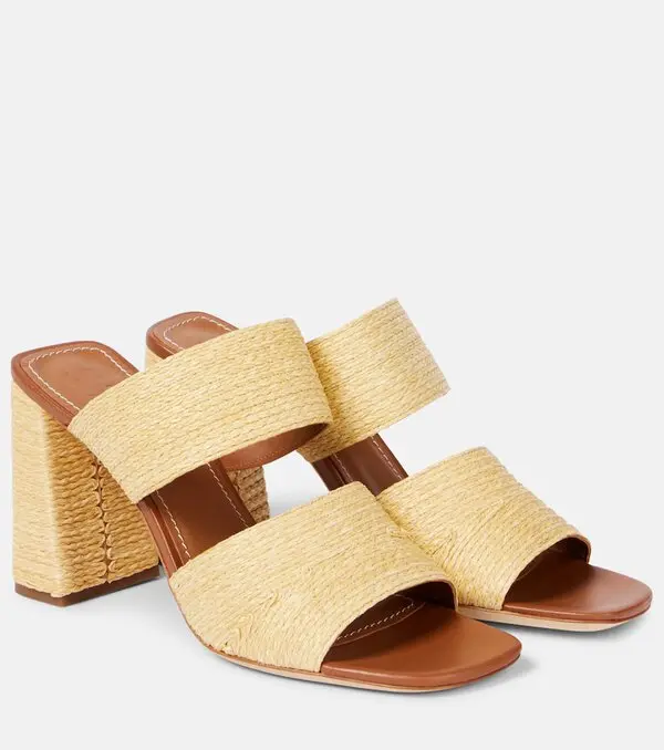Staud Skylar Raffia And Leather Mules - Beige