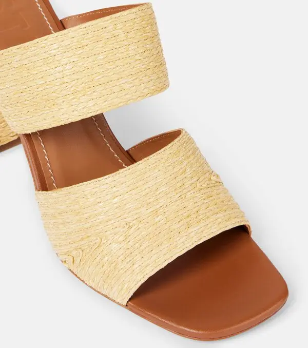 Staud Skylar Raffia And Leather Mules - Beige