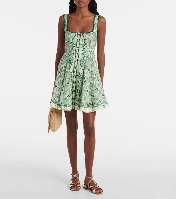 ALEMAIS Printed Linen And Cotton Minidress