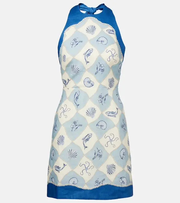 ALEMAIS Pia Printed Linen Mini Dress - Blue