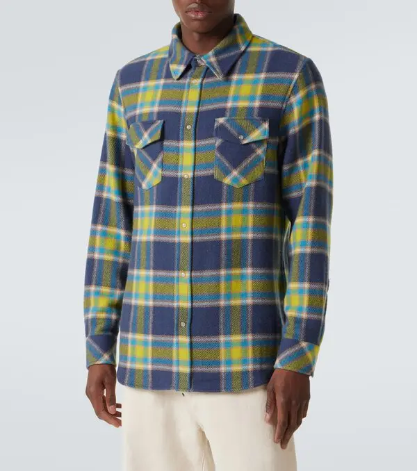 GOD'S TRUE CASHMERE Explorer Plaid Cashmere Shirt With Quartz - Blue