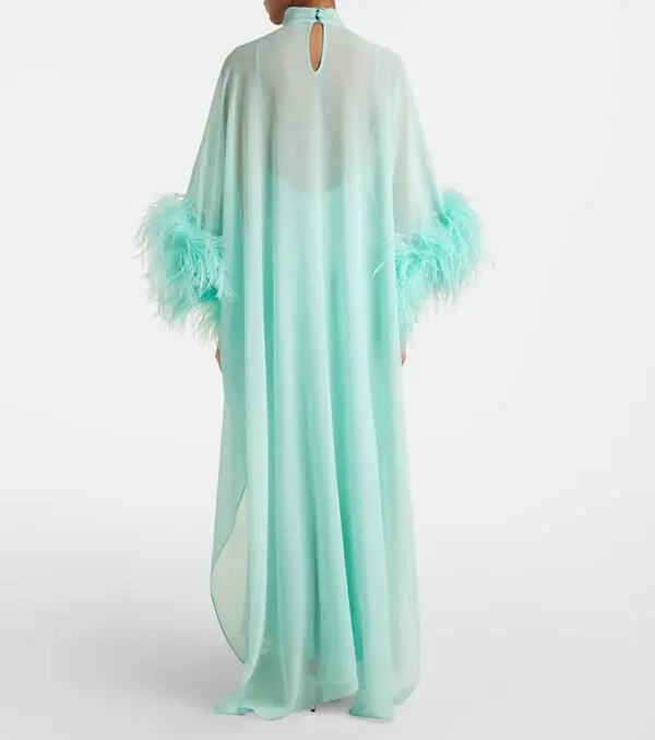 TALLER MARMO Penelope Feather-trimmed Silk Kaftan