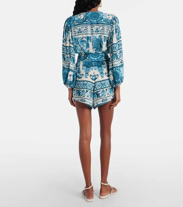 ADRIANA DEGREAS Printed High-rise Shorts - Blue