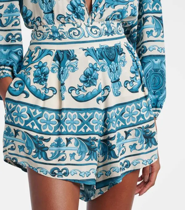 ADRIANA DEGREAS Printed High-rise Shorts - Blue