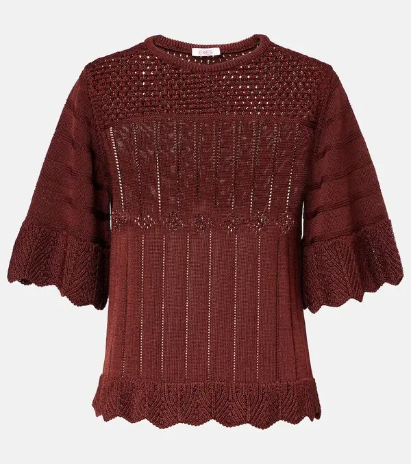ERES Reverie Open-knit Cotton-blend Top - Red