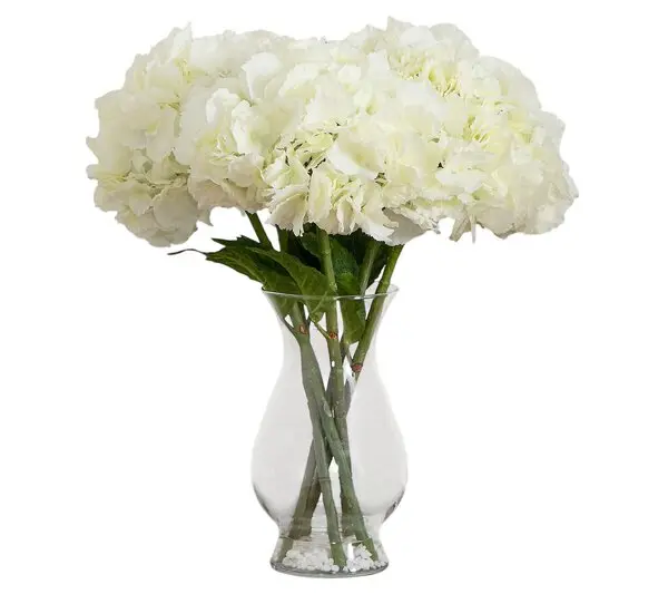NEARLY NATURAL 20 Artificial Hydrangea Arrangement In Vase - One-color