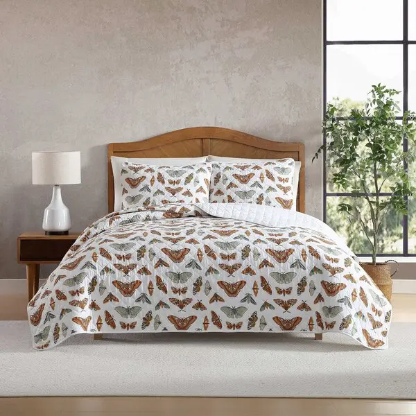 Eddie Bauer Wilford Butterfly Beige King Quilt Ham Set - One-color