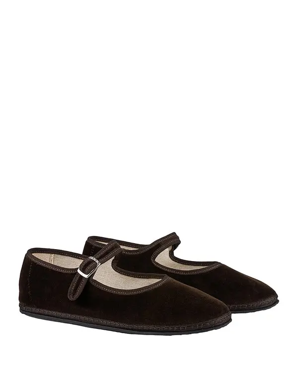 VIBI VENEZIA Mary Jane Velvet Flats - Brown