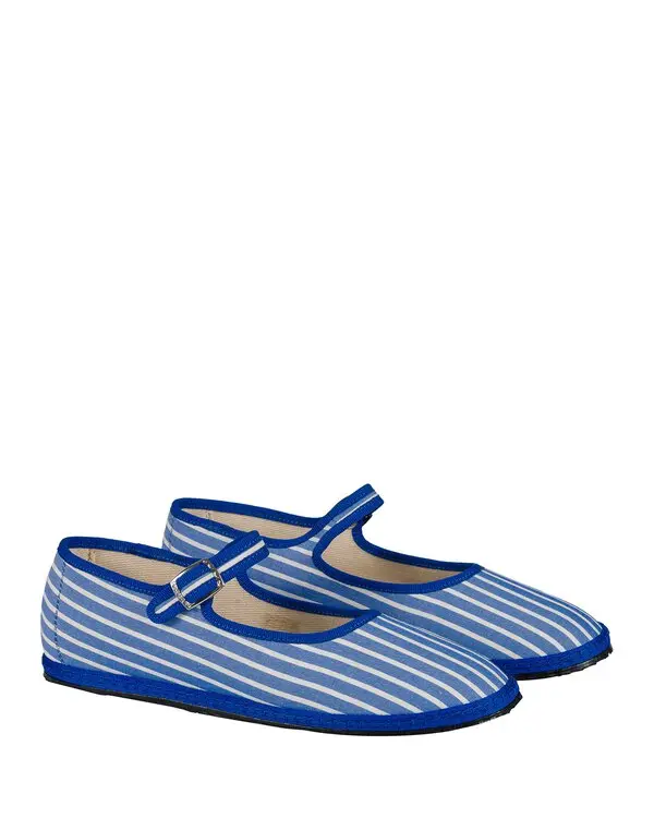 VIBI VENEZIA Classic Cotton Mary Jane Flats - Blue Stripes