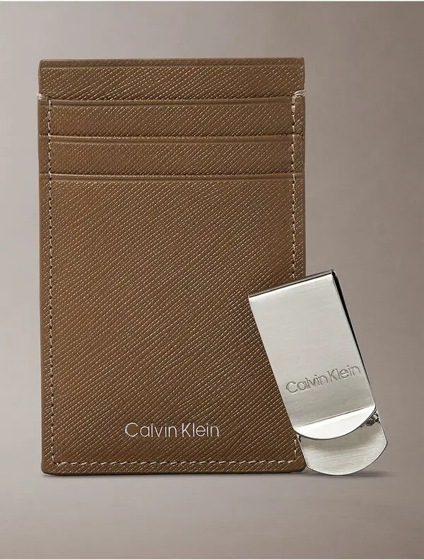 Calvin Klein Refined Saffiano Card Case + Money Clip - Caribou