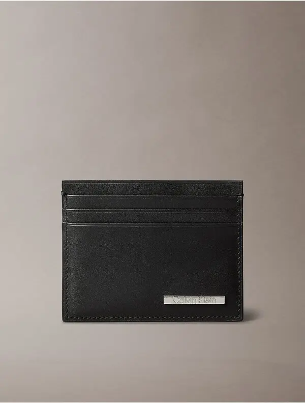 Calvin Klein Leather Logo Plaque Slim Card Case - Black