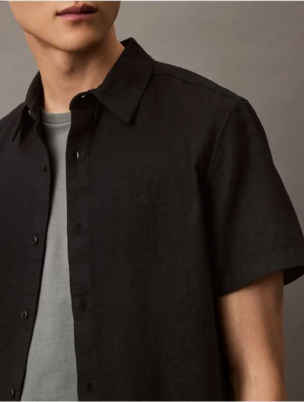 Calvin Klein Linen Cotton Short Sleeve Classic Button-Down Shirt In Black -  50% Off | Editorialist