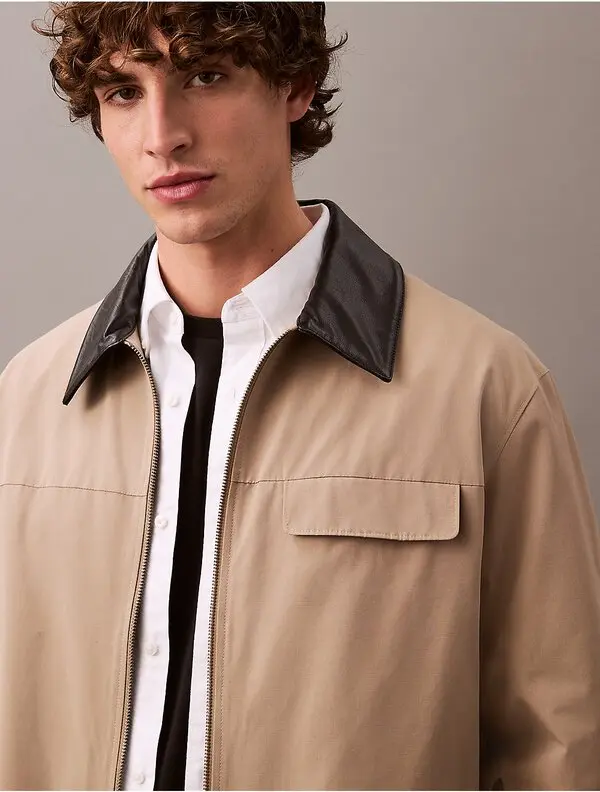 Calvin Klein Leather-collar Bomber Jacket - Greige