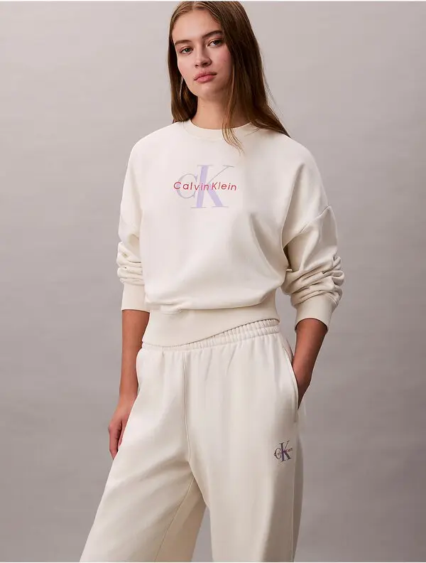Calvin Klein Fleece Wide Leg Sweatpants - Tofu