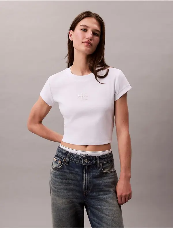 Calvin Klein Monologo Baby Tee - Brilliant White