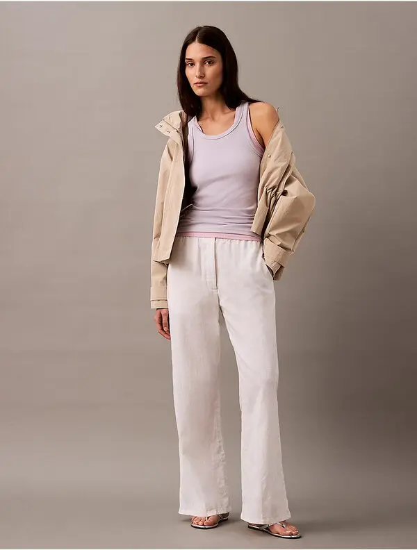 Calvin Klein Linen Cotton Pull-on Pants - Brilliant White