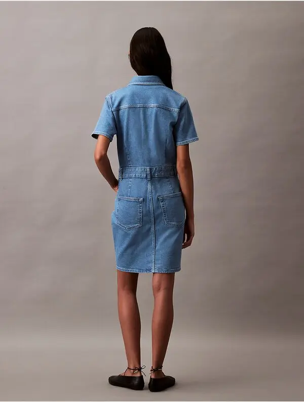 calvin klein denim trucker dress Calvin Klein Denim Trucker Shirt Dress In Riptide - 40% Off