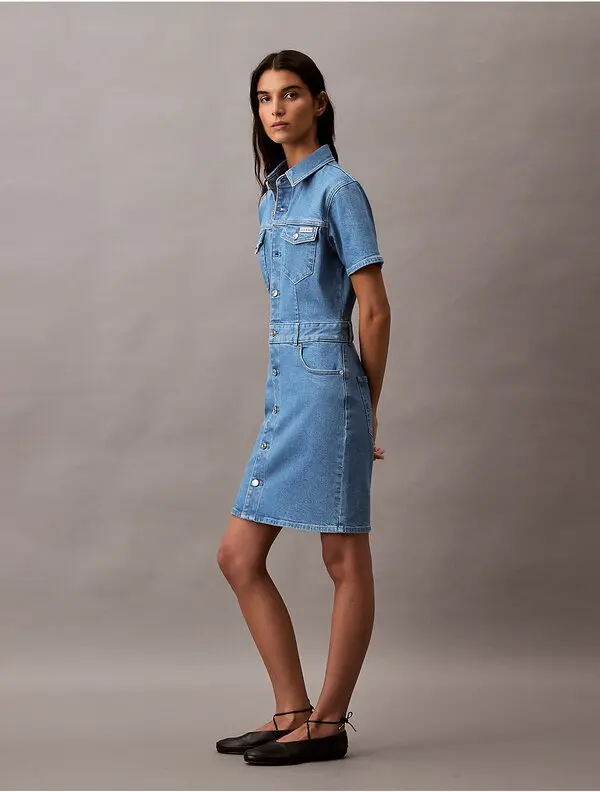 calvin klein denim sheath dress Womens Calvin Klein Blue Belted Denim Shirt Dress S (US 4-6)