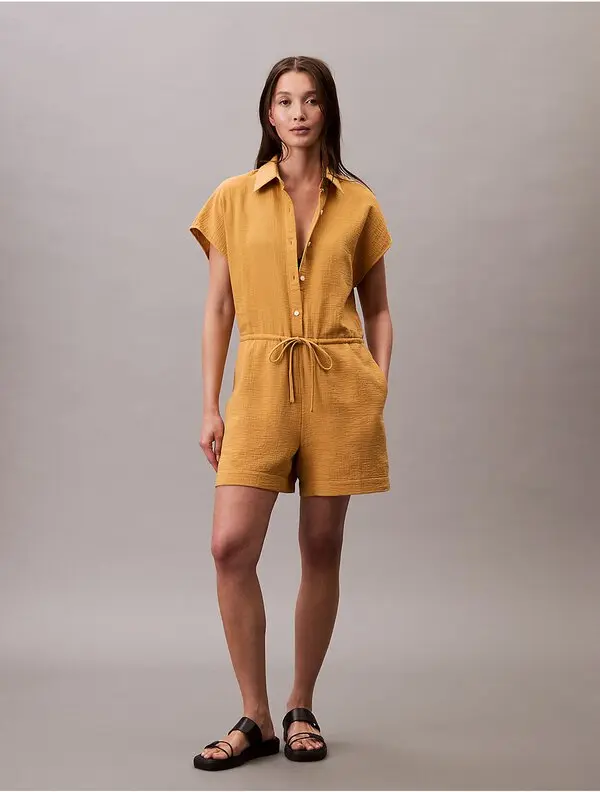 Calvin Klein Cotton Viscose Gauze Romper - Amber Gold