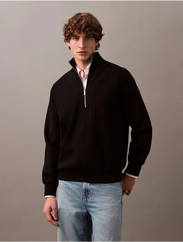 Calvin Klein Quarter Zip Tech Knit Sweater - Black