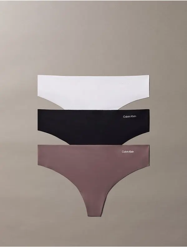 Calvin Klein Invisibles 3-pack Thong - Black/botanical Brown /frosty Lilac