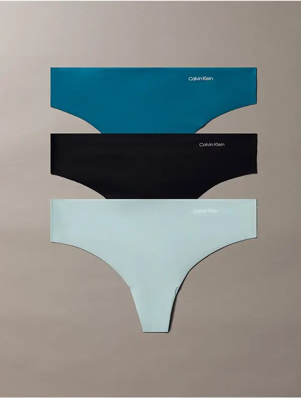 Calvin Klein Invisibles 3-pack Thong - Teal Marine/cloud Blue/black