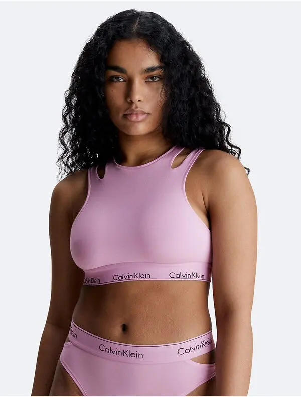 Calvin Klein Icon Cotton Modal Deconstructed Unlined Bralette - Mauve Mist