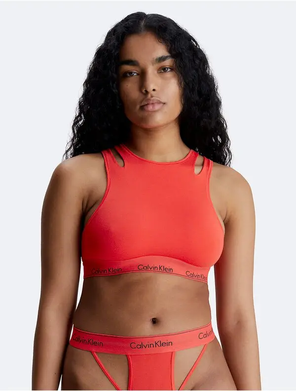 Calvin Klein Icon Cotton Modal Deconstructed Unlined Bralette - Poppy Red